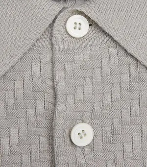 Brioni Cotton-silk-cashmere Woven Polo Shirt - Grey