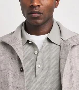 Brioni Cotton-silk-cashmere Woven Polo Shirt - Grey