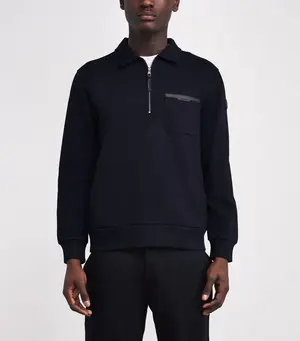 Moncler Cotton-blend Jersey Half-zip Sweater - Blue