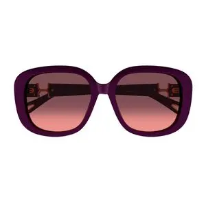 Chloé Rectangular Sunglasses With Gold Metal Detail - Bordeaux