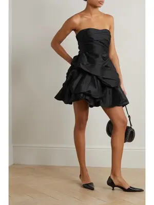 Aje Daybreak Strapless Ruched Taffeta Mini Dress