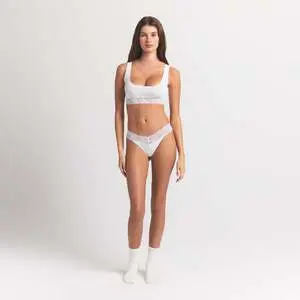 SKIMS Wide Lace Thong | White | | Lightweight Cotton - Snow