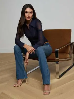 L'Agence Isola Mesh Blouse - Midnight