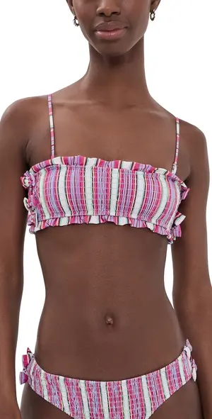 DAMSON MADDER Shirred Bow Bikini Top - Pink