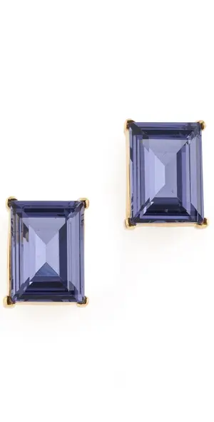 KENNETH JAY LANE Rectangle Stone Pierced Earrings - Polished Gold/amethyst