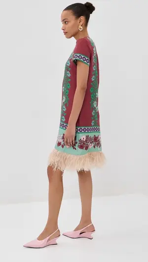La DoubleJ Mini Swing Dress With Feathers