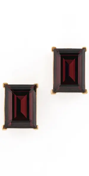 KENNETH JAY LANE Rectangle Stone Pierced Earrings - Polished Gold/smokey Topaz