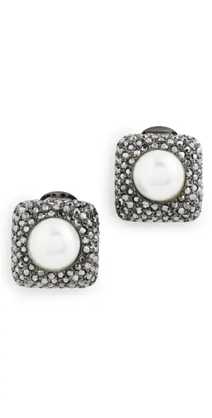 KENNETH JAY LANE Crystal And Faux Pearl Clip Earrings - Gunmetal/white Pearl