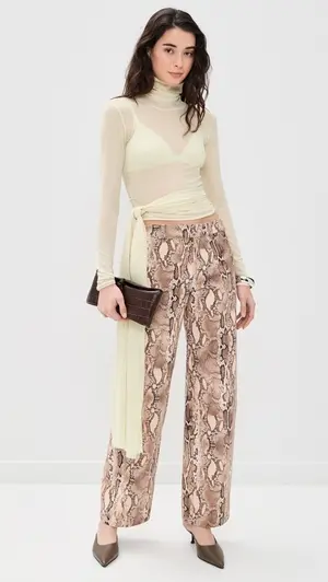 SIEDRES Alba Sheer Turtleneck Top With Tie Waist