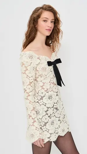 Retrofete Lace Mini Dress With Velvet Bow