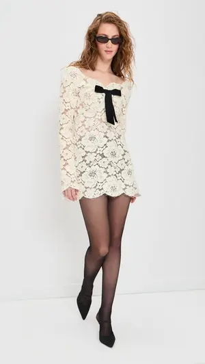 Retrofete Lace Mini Dress With Velvet Bow