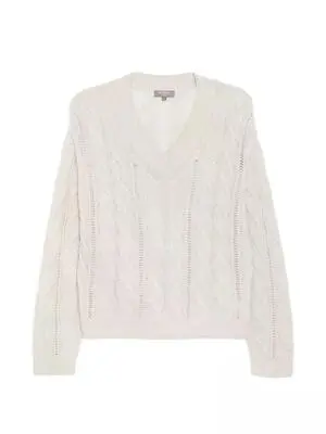 N.peal Cable Knit V-neck Top With Ribbed Detailing