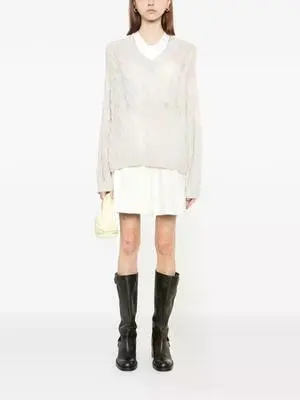 N.peal Cable Knit V-neck Top With Ribbed Detailing