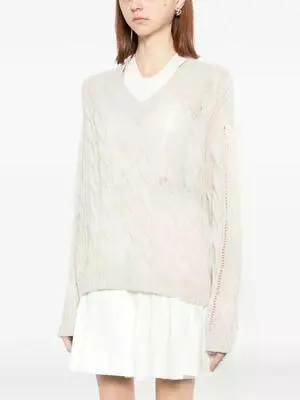 N.peal Cable Knit V-neck Top With Ribbed Detailing