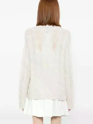 N.peal Cable Knit V-neck Top With Ribbed Detailing