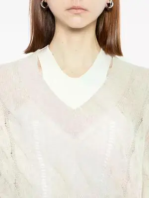 N.peal Cable Knit V-neck Top With Ribbed Detailing