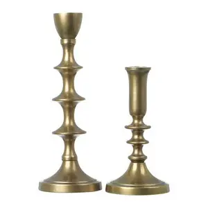 STORIED HOME Decorative Metal Taper Holders - Gold