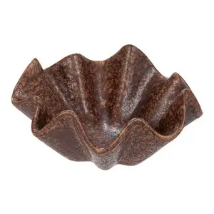 STORIED HOME Round Stoneware Ruffled Bowl With Reactive Glaze - Brown