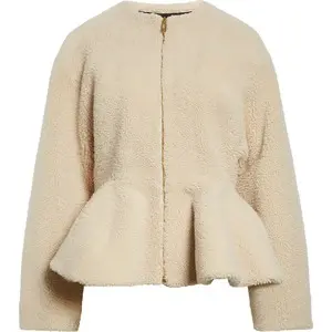 Alaïa Genuine Shearling Peplum Jacket - Naturel