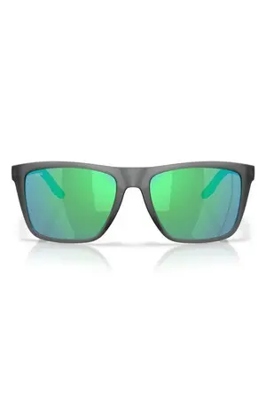 COSTA DEL MAR Mainsail Xl 59mm Mirrored Polarized Square Sunglasses - Gray Smoke/green 580g