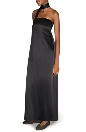 Mango Satin Halter Maxi Dress