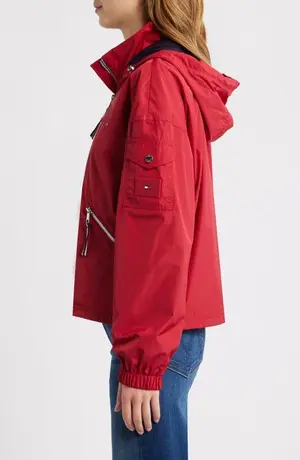 Tommy Hilfiger Hooded Windbreaker Jacket - Crimson