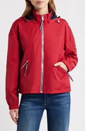 Tommy Hilfiger Hooded Windbreaker Jacket - Crimson