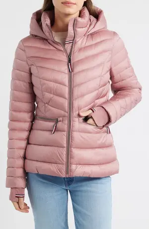 Tommy Hilfiger Packable Chevron Puffer Jacket - Bonita Pink