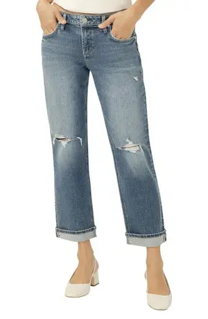 SILVER JEANS CO. Chelsea Ripped Boyfriend Ankle Jeans - Malabar