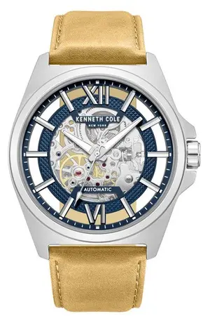 KENNETH COLE Skeleton Automatic Strap Watch - Tan