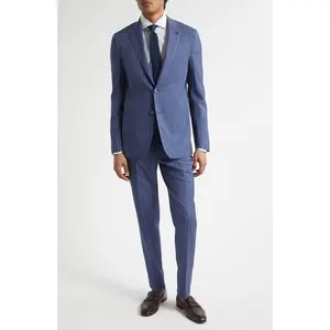Isaia Capri Denim Effect Wool Blend Rigato Suit