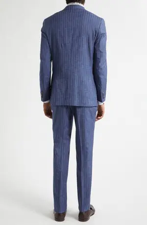 Isaia Capri Denim Effect Wool Blend Rigato Suit