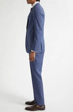 Isaia Capri Denim Effect Wool Blend Rigato Suit
