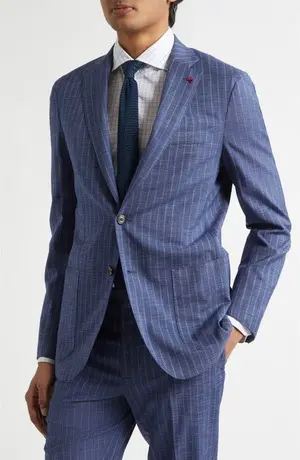 Isaia Capri Denim Effect Wool Blend Rigato Suit