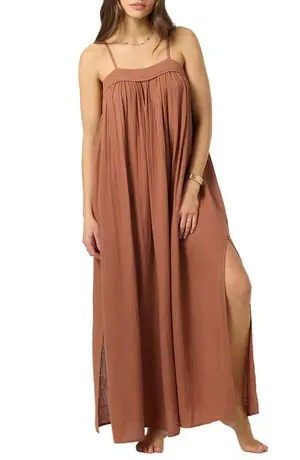 O'Neill Sai Saltwater Solids Cover-up Cotton Maxi Dress - Carob Brown