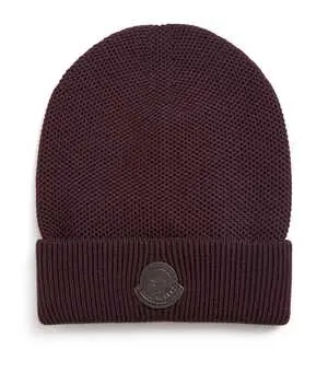 Moncler Wool Logo Beanie - Burgundy