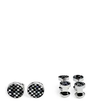 Tateossian Thompson Onyx Checkerboard Cufflinks And Studs Set - Blue