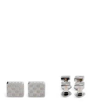 Tateossian Thompson Engraved Cufflinks And Studs Set - Silver
