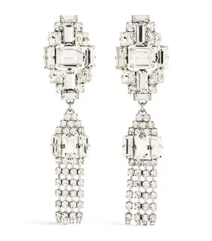 Alessandra Rich Crystal Pendant Fringe Earrings - Silver