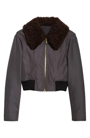 Alaïa Nylon & Wool Aviator Jacket With Shearling Collar