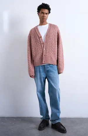 Topman Marled V-neck Cable Cardigan