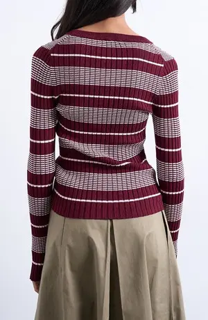 Topshop Striped V-neck Henley Sweater