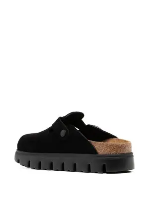 BIRKENSTOCK Boston Chunky Suede Leather Slippers - Black