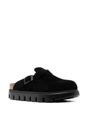BIRKENSTOCK Boston Chunky Suede Leather Slippers - Black