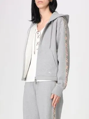 Burberry Checked Sleeve Zip-up Hoodie - Grey