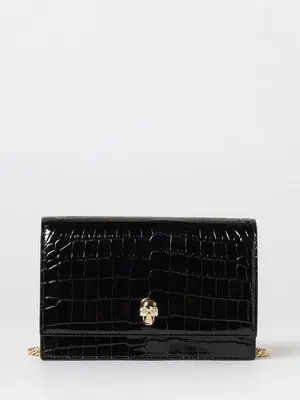 Alexander McQueen Crocodile Print Leather Shoulder Bag - Black