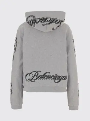 Balenciaga Embroidered Logo Zip Hoodie - Grey