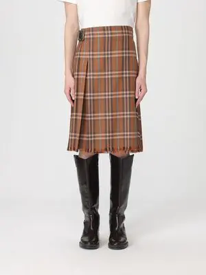 Burberry Pleated Plaid Skirt With Fringed Hem - Beige