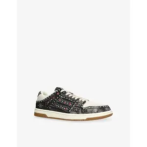 Amiri Skel Stud Denim And Suede Trainers - Blk/other