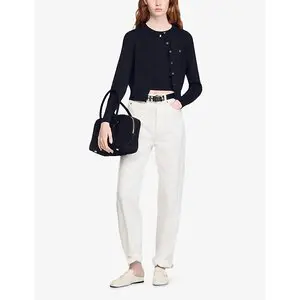 Sandro Cropped Padded-collar Cotton-blend Cardigan